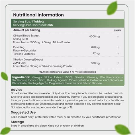 Ginkgo Biloba Met Siberische Ginseng 365 Tabletten Weightworld