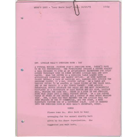 Original Revised Script Pages For Heres Lucy Episode Lucy Meets Lucy