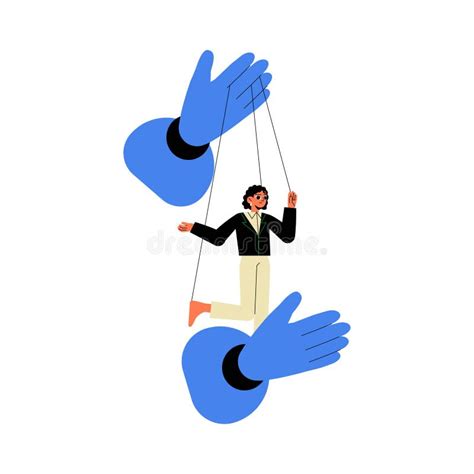 Human Puppet Held By Giant Hands In Flat Vector Illustration Symbolizing Control Dependency