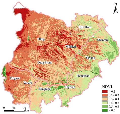 spatial distribution map of multi year average ndvi in the mu us