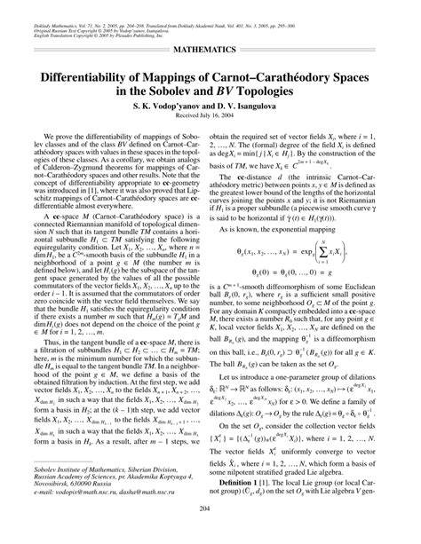Pdf Differentiability Of Mappings Of Carnot Carathéodory Spaces In The Sobolev And Bv Topologies