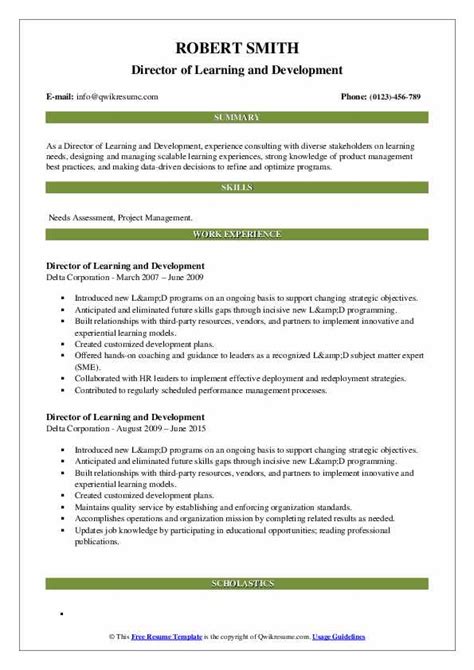 Director Of Learning And Development Resume Samples QwikResume