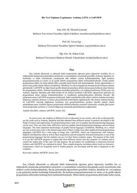 Pdf Bir Veri Toplama Uygulaması Arduino Linx Ve Labview