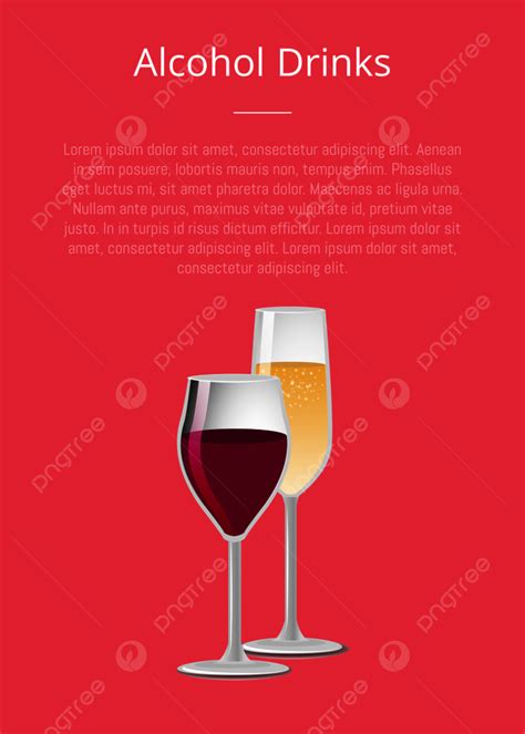 酒精飲料海報與一杯紅酒和香檳飲料在玻璃器皿矢量插圖橫幅與地方為文本隔離在粉紅色背景模板下載，設計範本素材在線下載