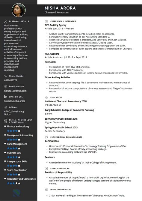 Sample Resume Of Chartered Accountant Ca Article With Template