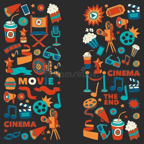 Vector Pattern With Cinema Hand Drawn Icons Doodle Style Stock Vector