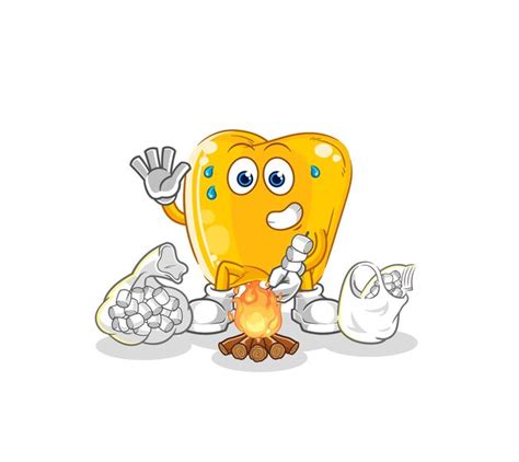 Premium Vector Gold Teeth Roasting Marshmallows Cartoon Mascot Vector