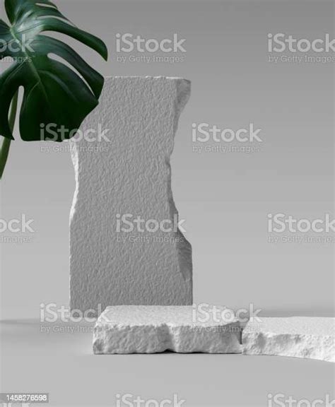 대리석 돌 연단 흰색 제품 디스플레이 플랫폼 화장품 프리젠 테이션 장면 3d 렌더링 강단에 대한 스톡 사진 및 기타 이미지