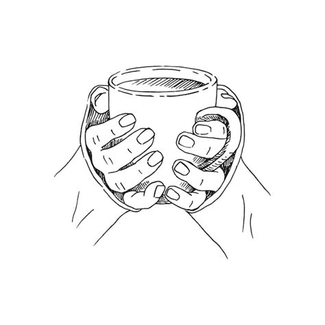 Croquis Dessiné Main De Mains Tenant Une Tasse De Café Thé Etc
