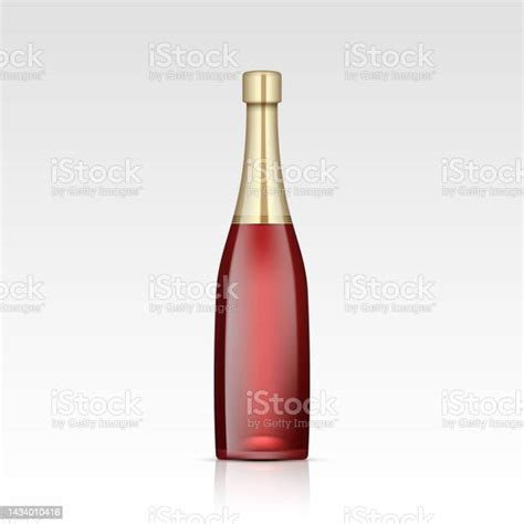 Realistic Empty Glass Champagne Sparkling Wine Bottle Mock Up Template