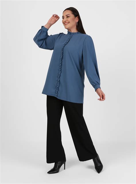 Plus Size Ruffle Detailed Tunic Indigo