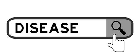 흰색 배경에 돋보기 아이콘을 손으로 질병이라는 단어로 배너를 검색하십시오 감기와 독감에 대한 스톡 벡터 아트 및 기타 이미지 감기와 독감 건강관리와 의술 검색