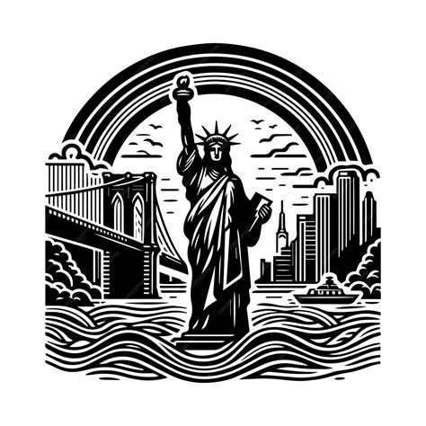 American Statue Vector Silhouette Illustration Statue Of Liberty New