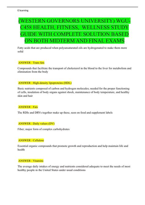 WESTERN GOVERNORS UNIVERSITY WGU C HEALTH FITNESS WELLNESS STUDY GUIDE WITH COMPLETE