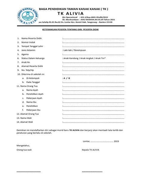 Formulir Peserta Didik Baru Pdf
