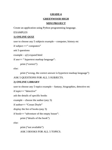 Grade 6 Mini Project Using Python Pdf Young Adult General Fiction