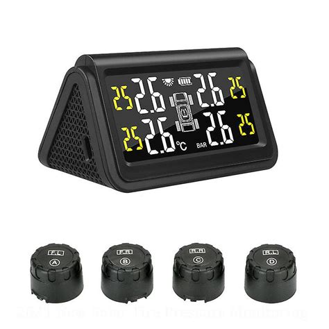 Solar Power Tpms Car Tire Pressure Monitoring Intelligent System Auto Alarm Monitor With 4