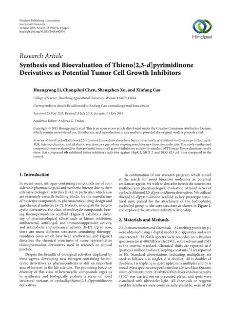 Pdf Synthesis And Bioevaluation Of Thieno 23 D Pyrimidinone