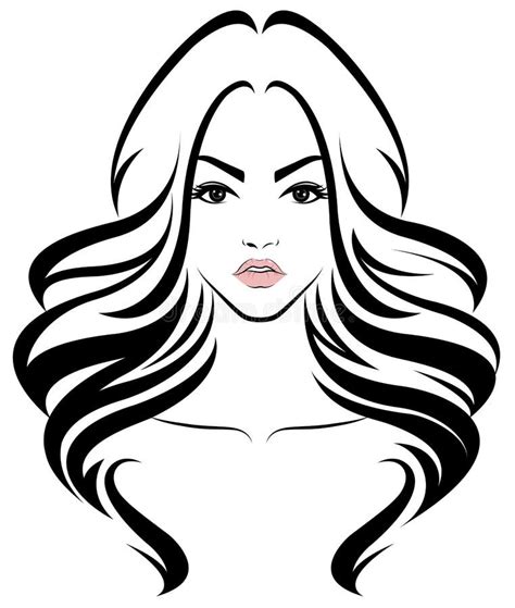 Women Long Hair Style Icon Logo Women Face On White Background Stock