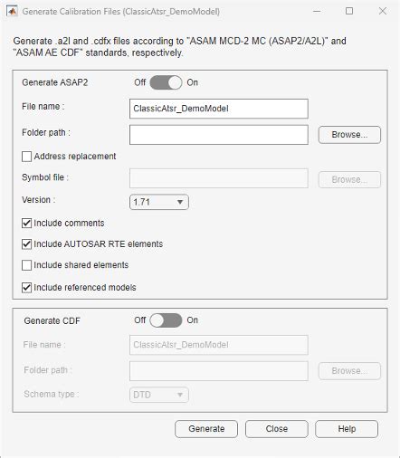 Generate Asap And Cdf Calibration Files Matlab Simulink