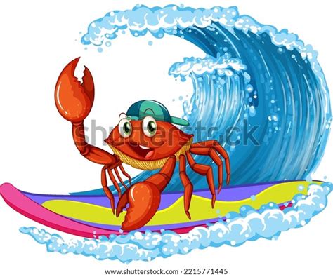 Cute Crab Cartoon Character Surfing Illustration Stock Vector Royalty