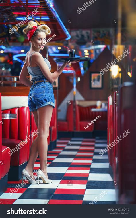 Smiling Pinup Waitress Retro Cafe Stock Photo Shutterstock