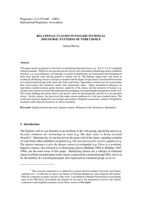 Pdf Relational Clauses In English Technical Discourse Patterns Of Verb Choice