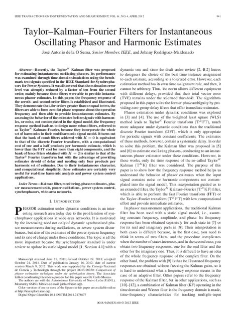 pdf taylor kalman fourier filters for instantaneous oscillating