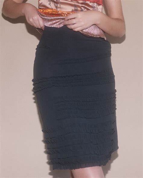 Vintage Moschino Black Semi Sheer Ruffle Midi Skirt Gem
