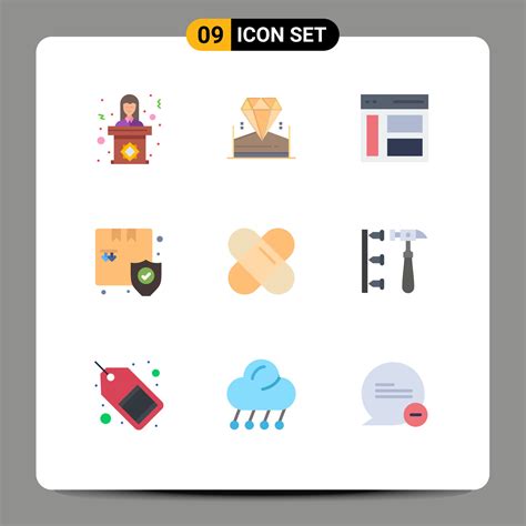 9 User Interface Flat Color Pack Of Modern Signs And Symbols Of Security Shopping Hotel Shop
