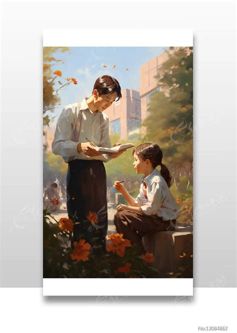 老师和学生在花园看书插画图片下载红动中国