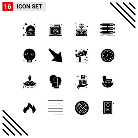 Set Of 16 Commercial Solid Glyphs Pack For Bones Database Business Rack