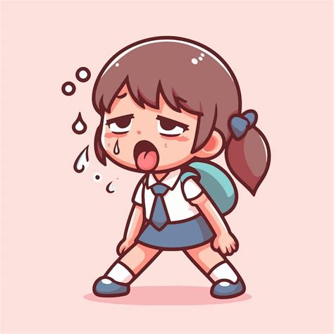 Vector fanart de uma menina bonita que está cansada Vetor Premium