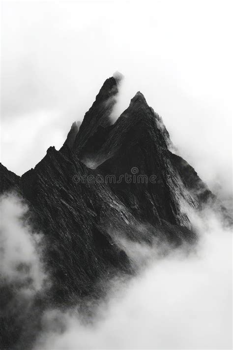 Foggy Mountain Peaks Reaching Skyward On A Tranquil Midday Stock
