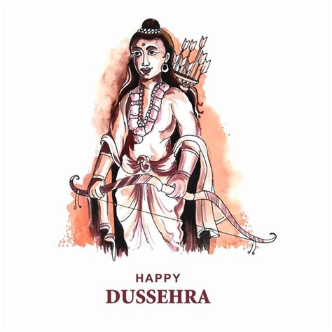 주님 라마 행복 Dussehra 축제 소원 카드 수채화 배경 무료 벡터