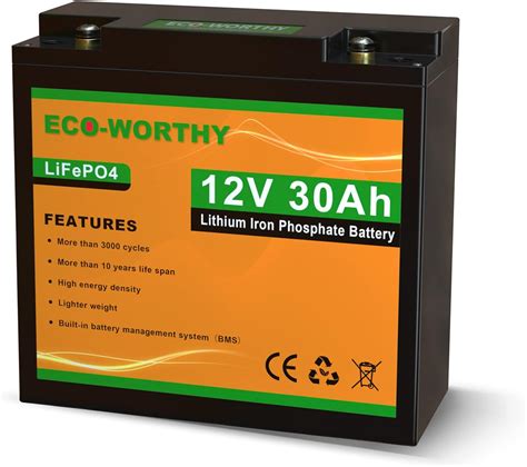 ECO WORTHY 12V 30Ah LiFePO4 Akku Wiederaufladbare Lithiumbatterie Mit