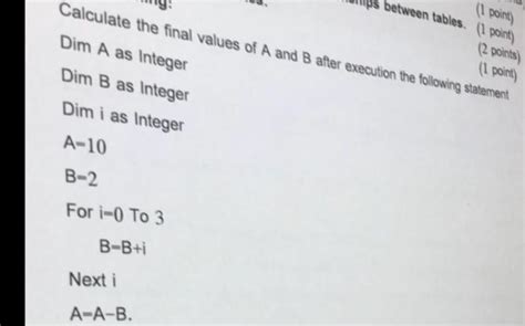 solved calculate the final values of a and b after execution