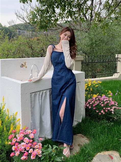 [해외] M~4xl 키큰녀 데님 끈 나시 롱원피스 블루진 에이블리