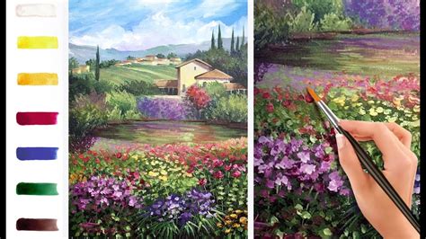 Дикий сад у озера ‏ ‎Как ‎нарисовать пейзаж🎨АКРИЛ Мастер класс ДЕМО