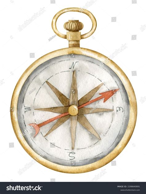 Vintage Golden Hand Compass Watercolor Drawn Stock Illustration
