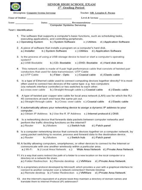 Louiglen P Css 3rd Periodical Exam Test Paper Pdf Computer