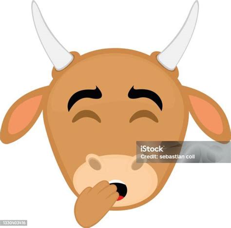 피곤한 표정으로 소머리의 벡터 이모티콘 일러스트 만화 하품 손으로 입을 가리는 가리기에 대한 스톡 벡터 아트 및 기타 이미지