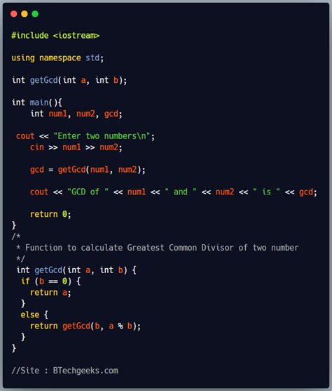 C Program To Find Gcd Or Hcf Of Two Numbers Using Recursion Btech Geeks