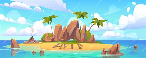 Free Vector Lost Island In Ocean With Alone Castaway Person