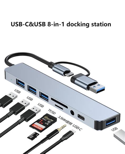 Type C And Usb A Two Interfaces Sdtf 8 In 1 Extender Multi Function