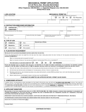 Fillable Online MECHANICAL PERMIT APPLICATION 6 16 09 Fax Email Print