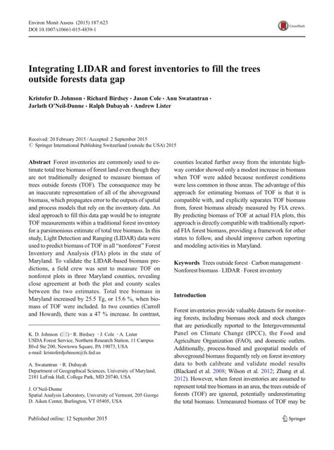 Pdf Integrating Lidar And Forest Inventories To Fill The Trees Outside Forests Data Gap