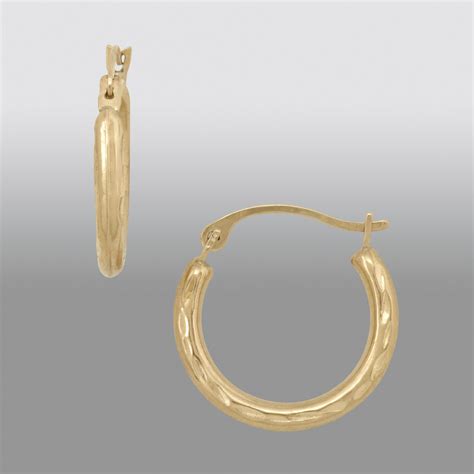 14k Gold Diamond Cut Hoop Earrings