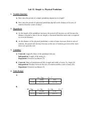 PHY 121L Lab12 SimplevsPhysicalPendulum Pdf Lab 12 Simple Vs