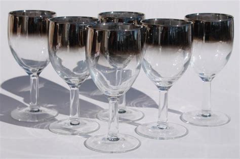 Mod Vintage Silver Fade Wine Glasses French Glass Stemware Ombre
